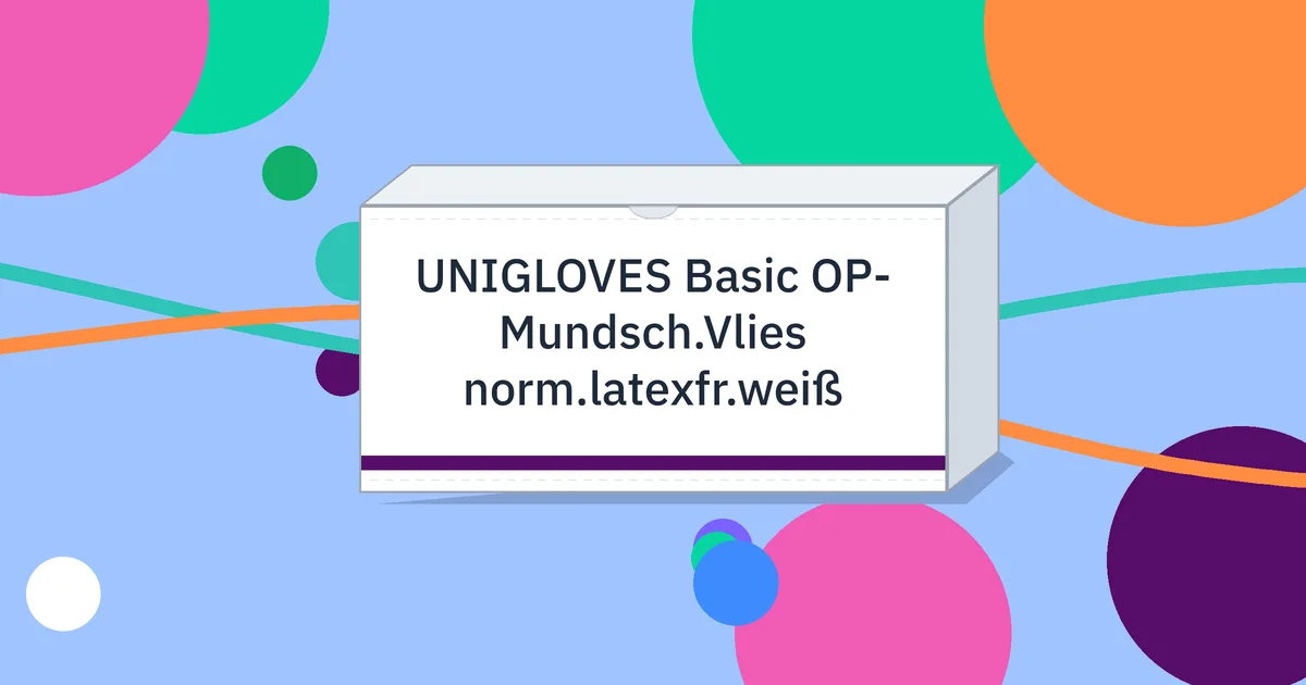 Symbolbild: Packung mit der Aufschrift UNIGLOVES Basic OP-Mundsch.Vlies norm.latexfr.weiß (PZN 18176774) – Verfügbarkeit und Bezug in Apotheken in Frankfurt am Main