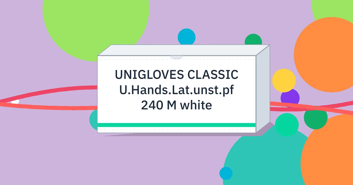 Symbolbild: Packung mit der Aufschrift UNIGLOVES CLASSIC U.Hands.Lat.unst.pf 240 M white (PZN 18100558) – Verfügbarkeit und Bezug in Apotheken in Frankfurt am Main