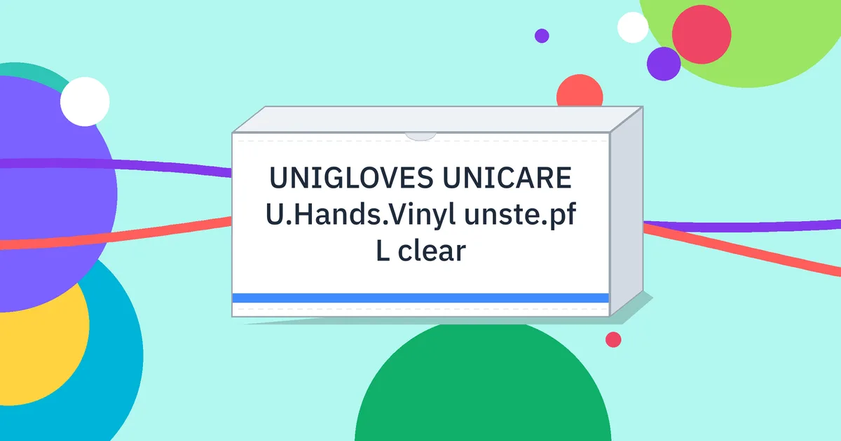 Symbolbild: Packung mit der Aufschrift UNIGLOVES UNICARE U.Hands.Vinyl unste.pf L clear (PZN 20118850) – Verfügbarkeit und Bezug in Apotheken in Frankfurt am Main