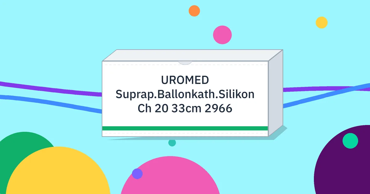 Symbolbild: Packung mit der Aufschrift UROMED Suprap.Ballonkath.Silikon Ch 20 33cm 2966 (PZN 04741992) – Verfügbarkeit und Bezug in Apotheken in Frankfurt am Main
