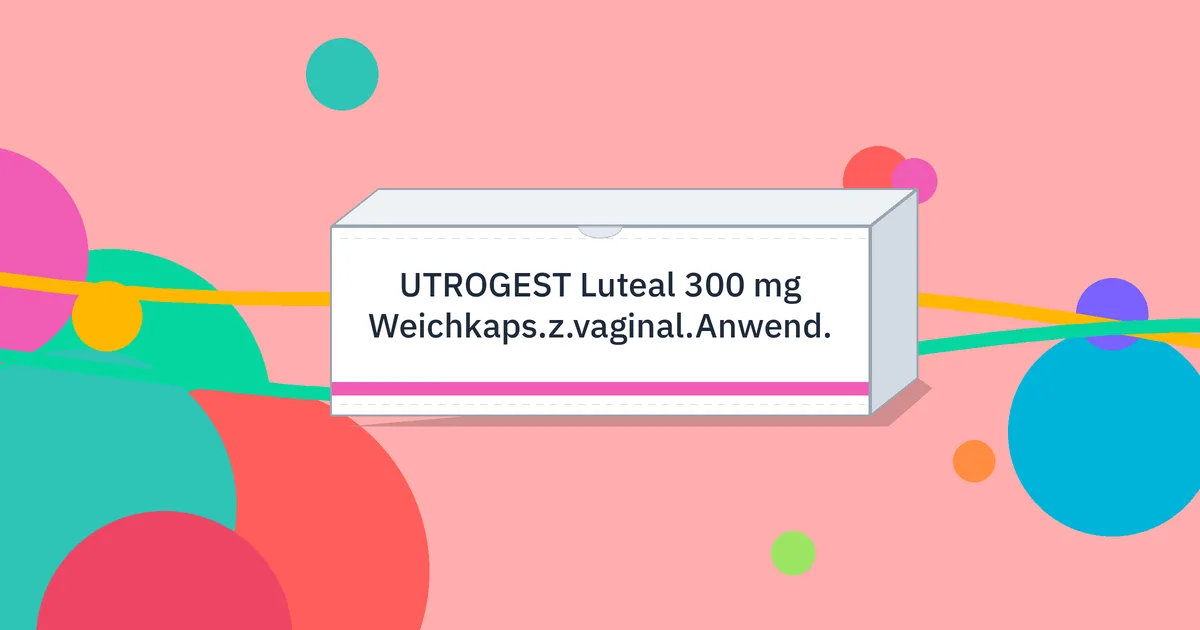 Symbolbild: Packung mit der Aufschrift UTROGEST Luteal 300 mg Weichkaps.z.vaginal.Anwend. (PZN 19543559) – Verfügbarkeit und Bezug in Apotheken in Frankfurt am Main