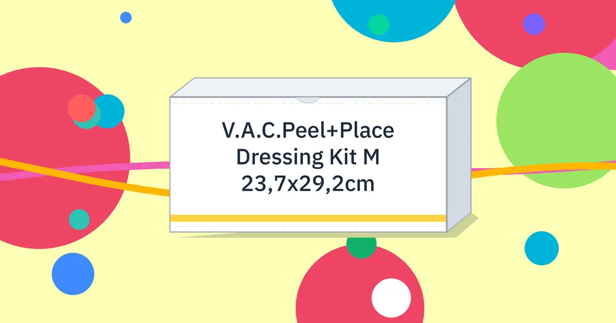Symbolbild: Packung mit der Aufschrift V.A.C.Peel+Place Dressing Kit M 23,7x29,2cm (PZN 20186716) – Verfügbarkeit und Bezug in Apotheken in Frankfurt am Main