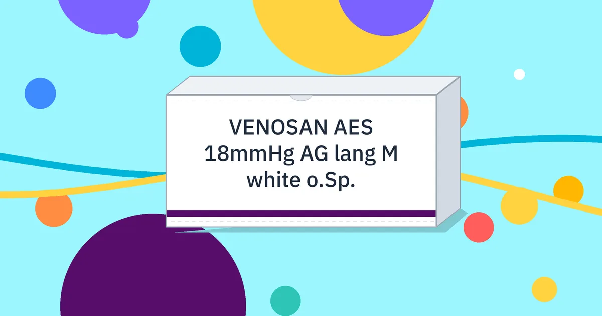 Symbolbild: Packung mit der Aufschrift VENOSAN AES 18mmHg AG lang M white o.Sp. (PZN 15298838) – Verfügbarkeit und Bezug in Apotheken in Frankfurt am Main