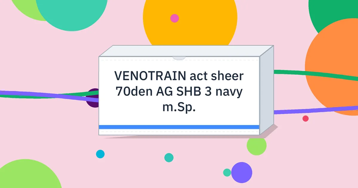 Symbolbild: Packung mit der Aufschrift VENOTRAIN act sheer 70den AG SHB 3 navy m.Sp. (PZN 16207915) – Verfügbarkeit und Bezug in Apotheken in Frankfurt am Main