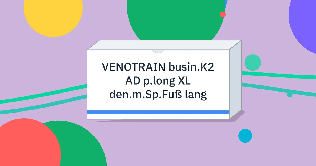 Symbolbild: Packung mit der Aufschrift VENOTRAIN busin.K2 AD p.long XL den.m.Sp.Fuß lang (PZN 19057126) – Verfügbarkeit und Bezug in Apotheken in Frankfurt am Main