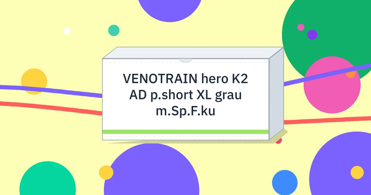 Symbolbild: Packung mit der Aufschrift VENOTRAIN hero K2 AD p.short XL grau m.Sp.F.ku (PZN 19190322) – Verfügbarkeit und Bezug in Apotheken in Frankfurt am Main