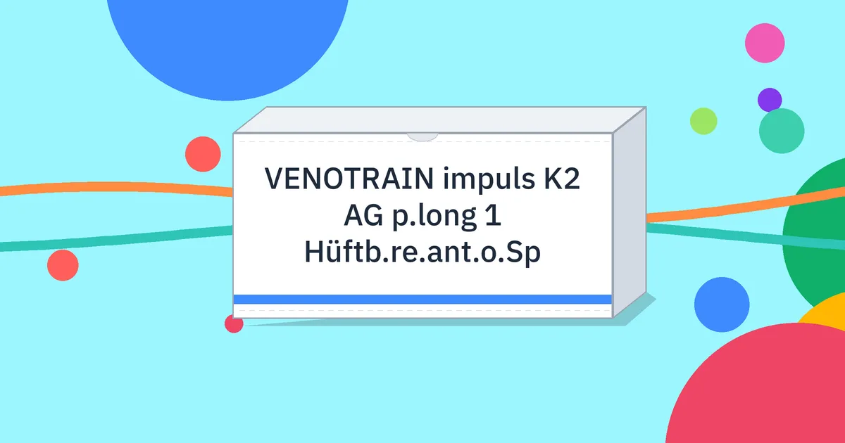 Symbolbild: Packung mit der Aufschrift VENOTRAIN impuls K2 AG p.long 1 Hüftb.re.ant.o.Sp (PZN 15217449) – Verfügbarkeit und Bezug in Apotheken in Frankfurt am Main