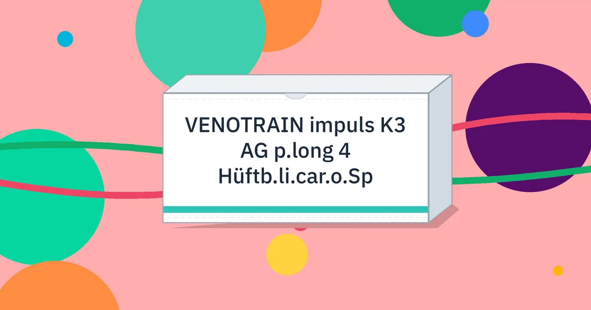 Symbolbild: Packung mit der Aufschrift VENOTRAIN impuls K3 AG p.long 4 Hüftb.li.car.o.Sp (PZN 08425489) – Verfügbarkeit und Bezug in Apotheken in Frankfurt am Main