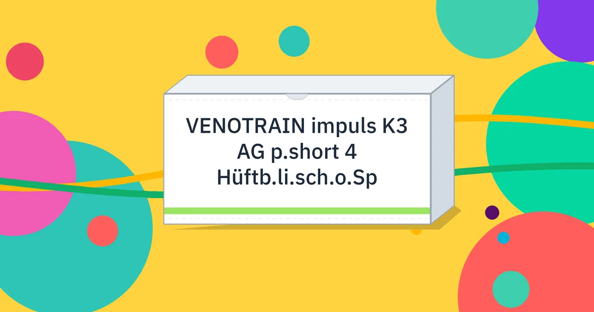 Symbolbild: Packung mit der Aufschrift VENOTRAIN impuls K3 AG p.short 4 Hüftb.li.sch.o.Sp (PZN 10296013) – Verfügbarkeit und Bezug in Apotheken in Frankfurt am Main