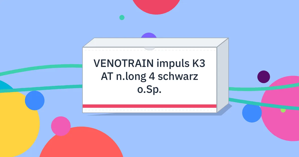 Symbolbild: Packung mit der Aufschrift VENOTRAIN impuls K3 AT n.long 4 schwarz o.Sp. (PZN 19356509) – Verfügbarkeit und Bezug in Apotheken in Frankfurt am Main