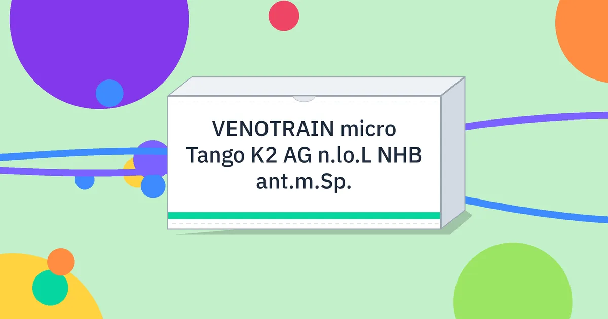 Symbolbild: Packung mit der Aufschrift VENOTRAIN micro Tango K2 AG n.lo.L NHB ant.m.Sp. (PZN 17766321) – Verfügbarkeit und Bezug in Apotheken in Frankfurt am Main