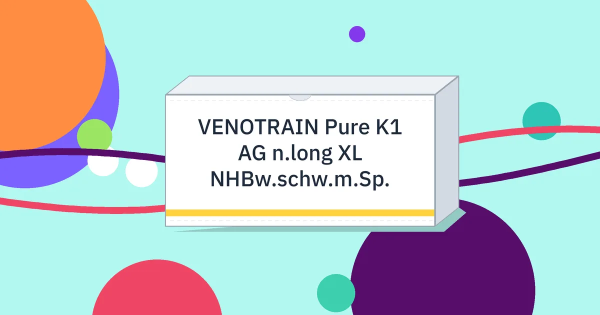 Symbolbild: Packung mit der Aufschrift VENOTRAIN Pure K1 AG n.long XL NHBw.schw.m.Sp. (PZN 18145992) – Verfügbarkeit und Bezug in Apotheken in Frankfurt am Main