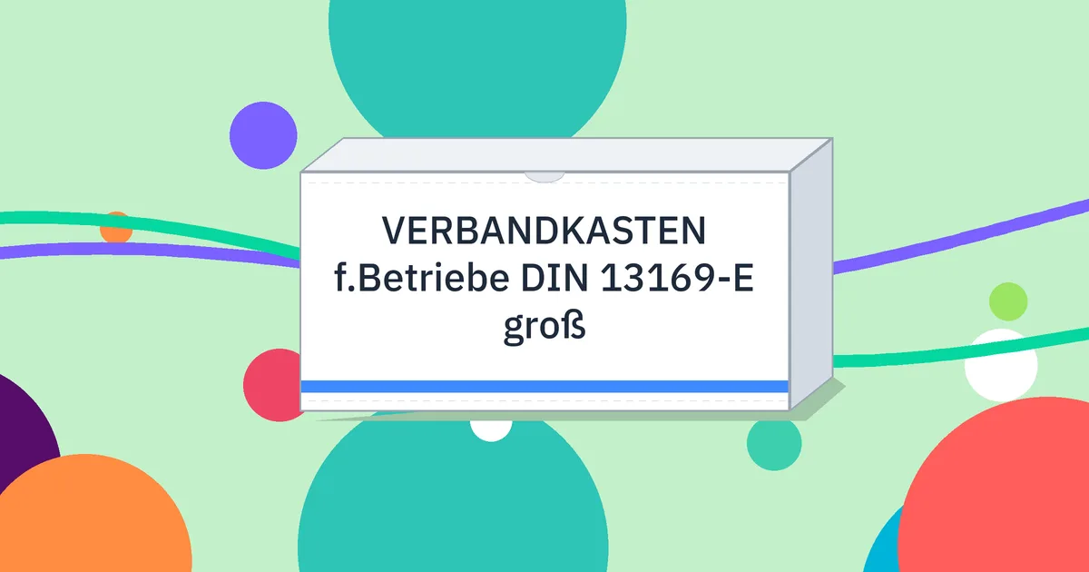 Symbolbild: Packung mit der Aufschrift VERBANDKASTEN f.Betriebe DIN 13169-E groß (PZN 13250106) – Verfügbarkeit und Bezug in Apotheken in Frankfurt am Main