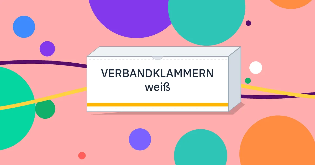 Symbolbild: Packung mit der Aufschrift VERBANDKLAMMERN weiß (PZN 11224323) – Verfügbarkeit und Bezug in Apotheken in Frankfurt am Main