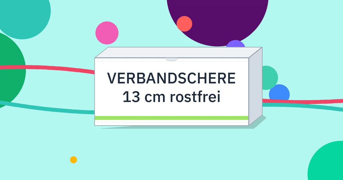 Symbolbild: Packung mit der Aufschrift VERBANDSCHERE 13 cm rostfrei (PZN 18726708) – Verfügbarkeit und Bezug in Apotheken in Frankfurt am Main