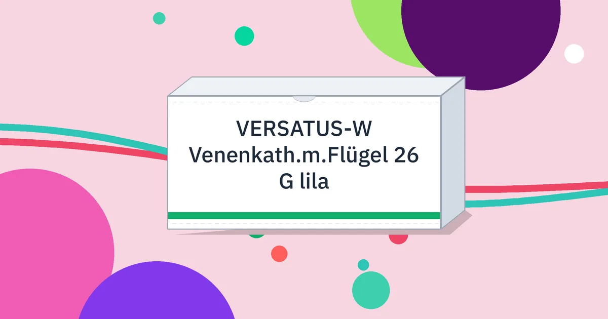 Symbolbild: Packung mit der Aufschrift VERSATUS-W Venenkath.m.Flügel 26 G lila (PZN 01174498) – Verfügbarkeit und Bezug in Apotheken in Frankfurt am Main