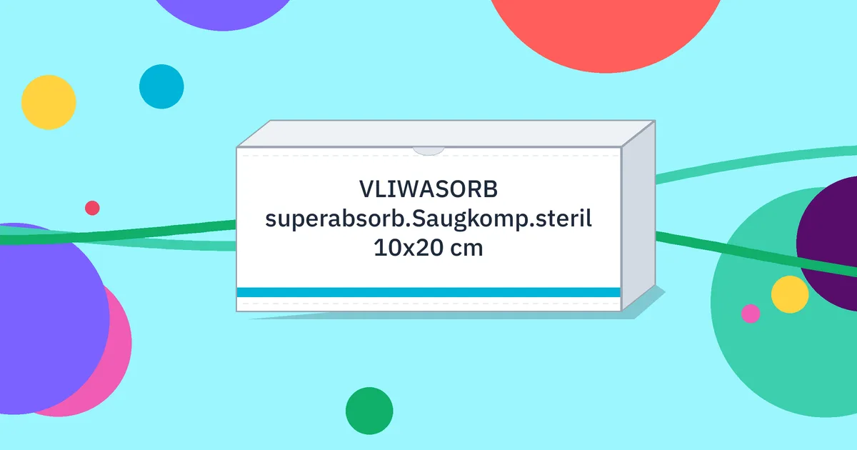 Symbolbild: Packung mit der Aufschrift VLIWASORB superabsorb.Saugkomp.steril 10x20 cm (PZN 15659957) – Verfügbarkeit und Bezug in Apotheken in Frankfurt am Main