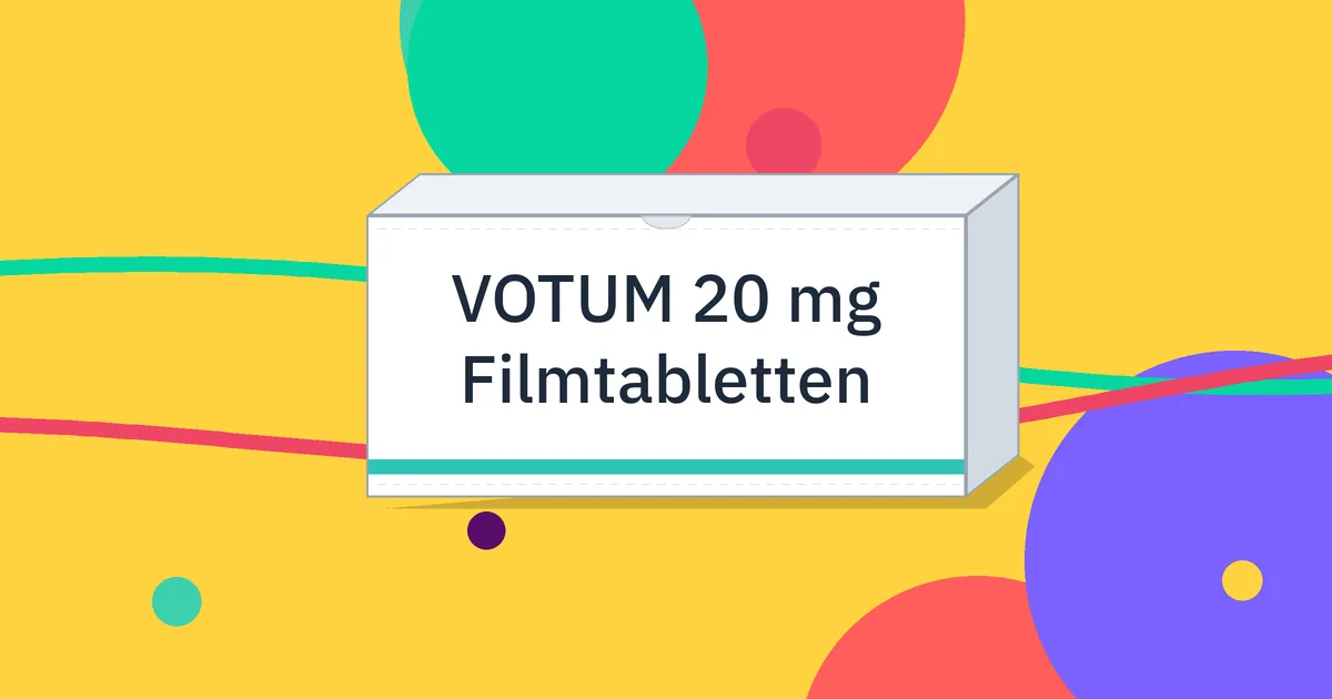 Symbolbild: Packung mit der Aufschrift VOTUM 20 mg Filmtabletten (PZN 02170120) – Verfügbarkeit und Bezug in Apotheken in Frankfurt am Main
