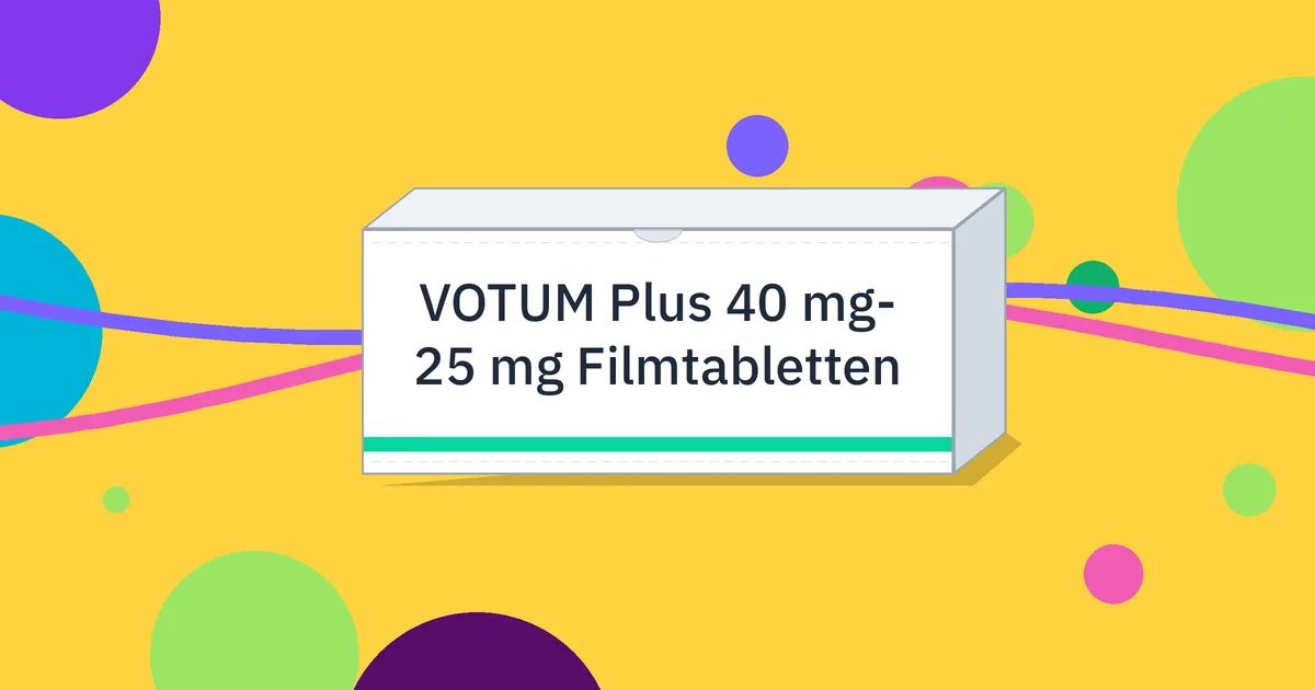 Symbolbild: Packung mit der Aufschrift VOTUM Plus 40 mg-25 mg Filmtabletten (PZN 06149401) – Verfügbarkeit und Bezug in Apotheken in Frankfurt am Main