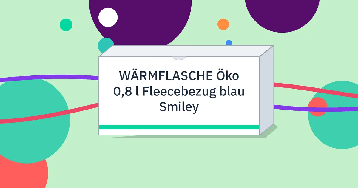 Symbolbild: Packung mit der Aufschrift WÄRMFLASCHE Öko 0,8 l Fleecebezug blau Smiley (PZN 16328783) – Verfügbarkeit und Bezug in Apotheken in Frankfurt am Main