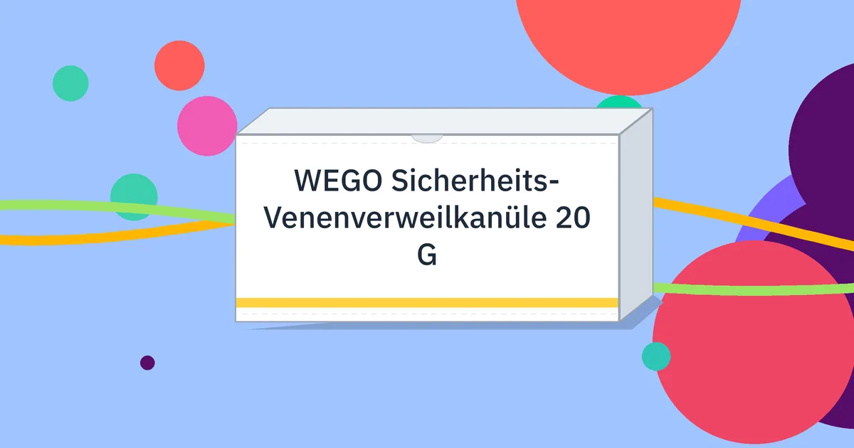 Symbolbild: Packung mit der Aufschrift WEGO Sicherheits-Venenverweilkanüle 20 G (PZN 20058527) – Verfügbarkeit und Bezug in Apotheken in Frankfurt am Main