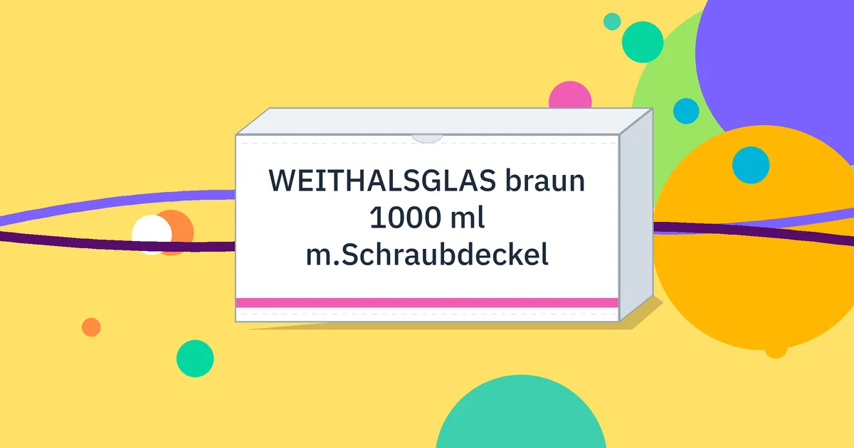 Symbolbild: Packung mit der Aufschrift WEITHALSGLAS braun 1000 ml m.Schraubdeckel (PZN 10146986) – Verfügbarkeit und Bezug in Apotheken in Frankfurt am Main