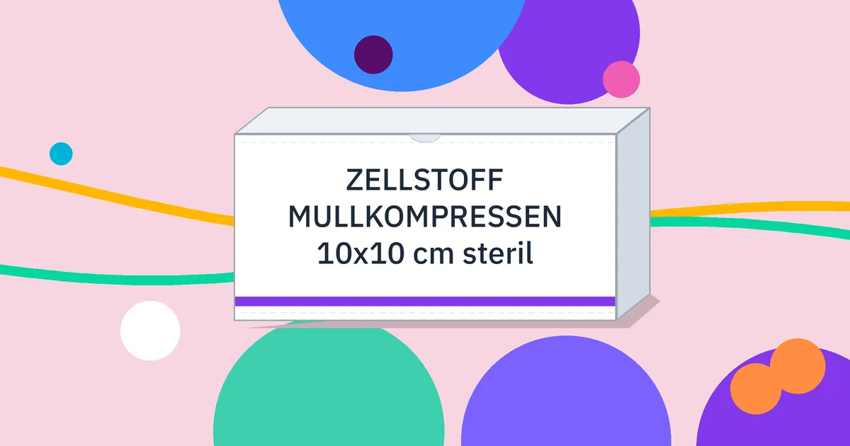 Symbolbild: Packung mit der Aufschrift ZELLSTOFF MULLKOMPRESSEN 10x10 cm steril (PZN 06347667) – Verfügbarkeit und Bezug in Apotheken in Frankfurt am Main
