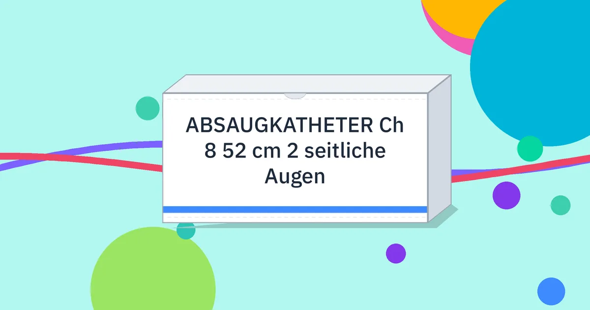 Symbolbild: Packung mit der Aufschrift ABSAUGKATHETER Ch 8 52 cm 2 seitliche Augen (PZN 03390266) – Verfügbarkeit und Bezug in Apotheken in Frankfurt am Main