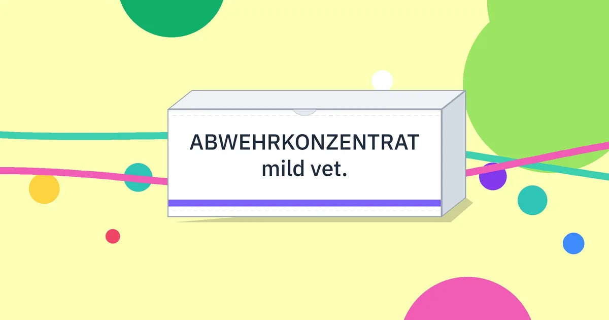 Symbolbild: Packung mit der Aufschrift ABWEHRKONZENTRAT mild vet. (PZN 02486780) – Verfügbarkeit und Bezug in Apotheken in Frankfurt am Main