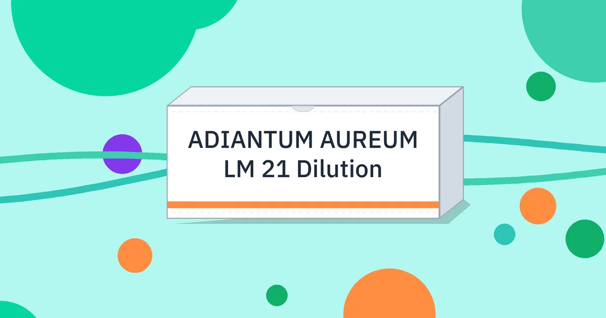 Symbolbild: Packung mit der Aufschrift ADIANTUM AUREUM LM 21 Dilution (PZN 13294701) – Verfügbarkeit und Bezug in Apotheken in Frankfurt am Main