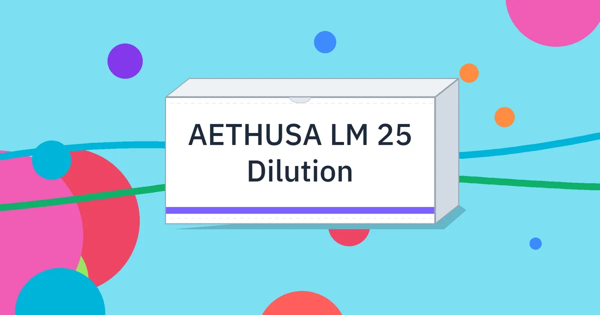 Symbolbild: Packung mit der Aufschrift AETHUSA LM 25 Dilution (PZN 12755985) – Verfügbarkeit und Bezug in Apotheken in Frankfurt am Main