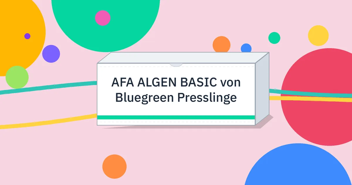 Symbolbild: Packung mit der Aufschrift AFA ALGEN BASIC von Bluegreen Presslinge (PZN 13878112) – Verfügbarkeit und Bezug in Apotheken in Frankfurt am Main