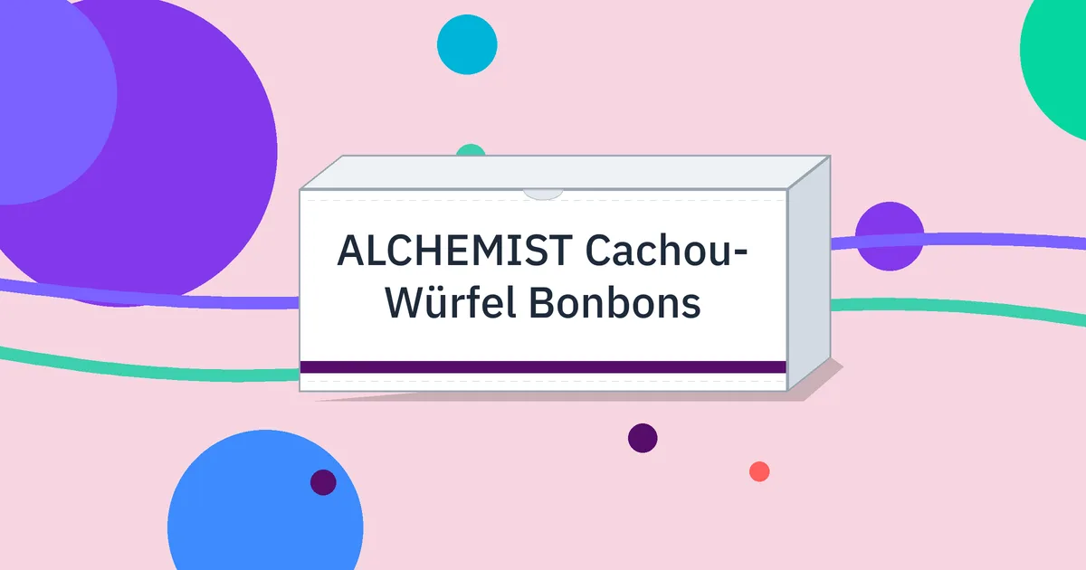 Symbolbild: Packung mit der Aufschrift ALCHEMIST Cachou-Würfel Bonbons (PZN 17153191) – Verfügbarkeit und Bezug in Apotheken in Frankfurt am Main