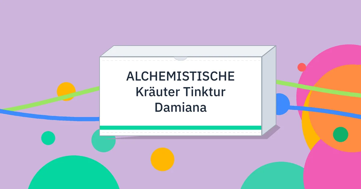 Symbolbild: Packung mit der Aufschrift ALCHEMISTISCHE Kräuter Tinktur Damiana (PZN 17418293) – Verfügbarkeit und Bezug in Apotheken in Frankfurt am Main