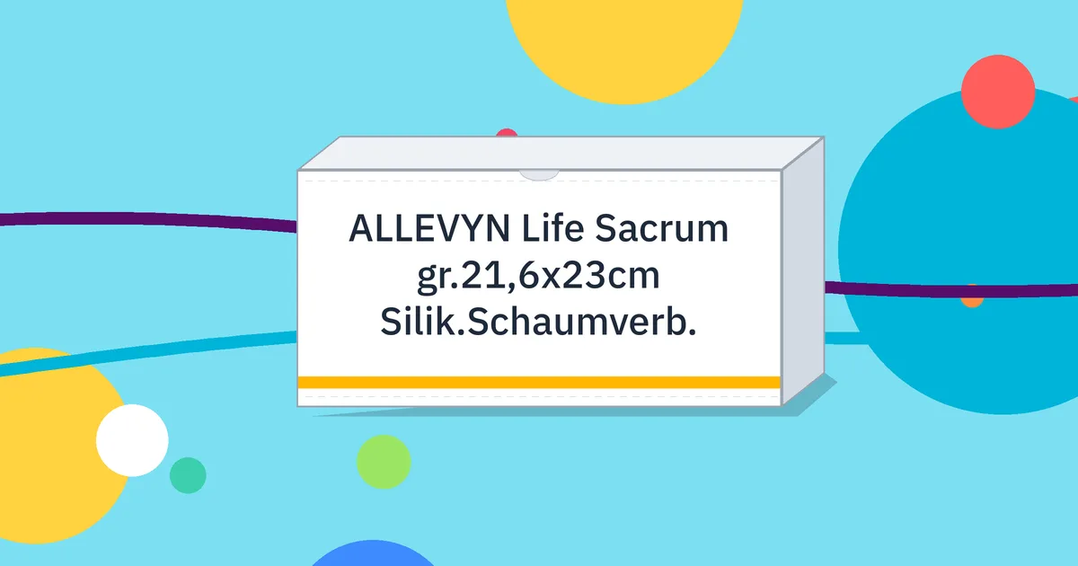 Symbolbild: Packung mit der Aufschrift ALLEVYN Life Sacrum gr.21,6x23cm Silik.Schaumverb. (PZN 20354272) – Verfügbarkeit und Bezug in Apotheken in Frankfurt am Main