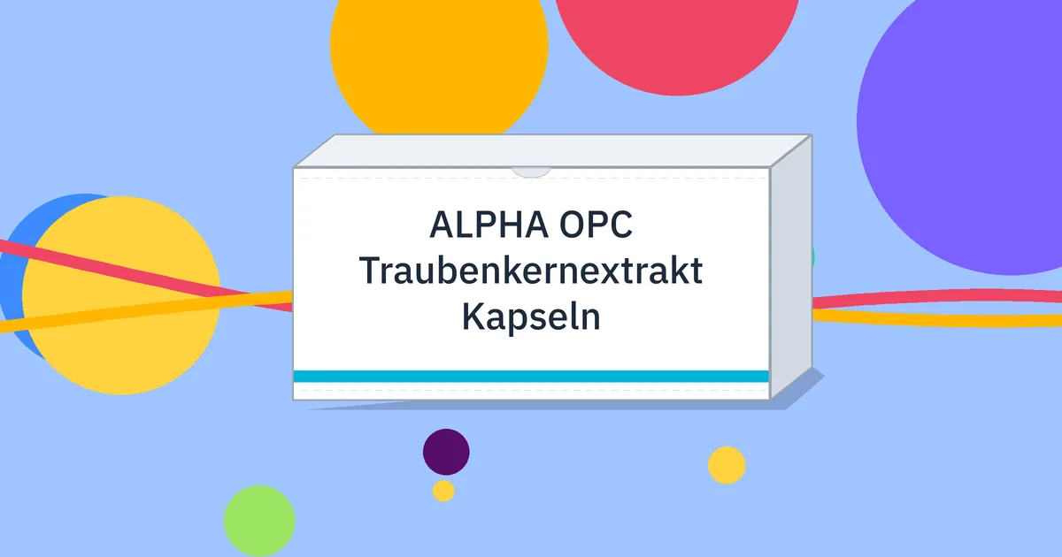 Symbolbild: Packung mit der Aufschrift ALPHA OPC Traubenkernextrakt Kapseln (PZN 17169074) – Verfügbarkeit und Bezug in Apotheken in Frankfurt am Main