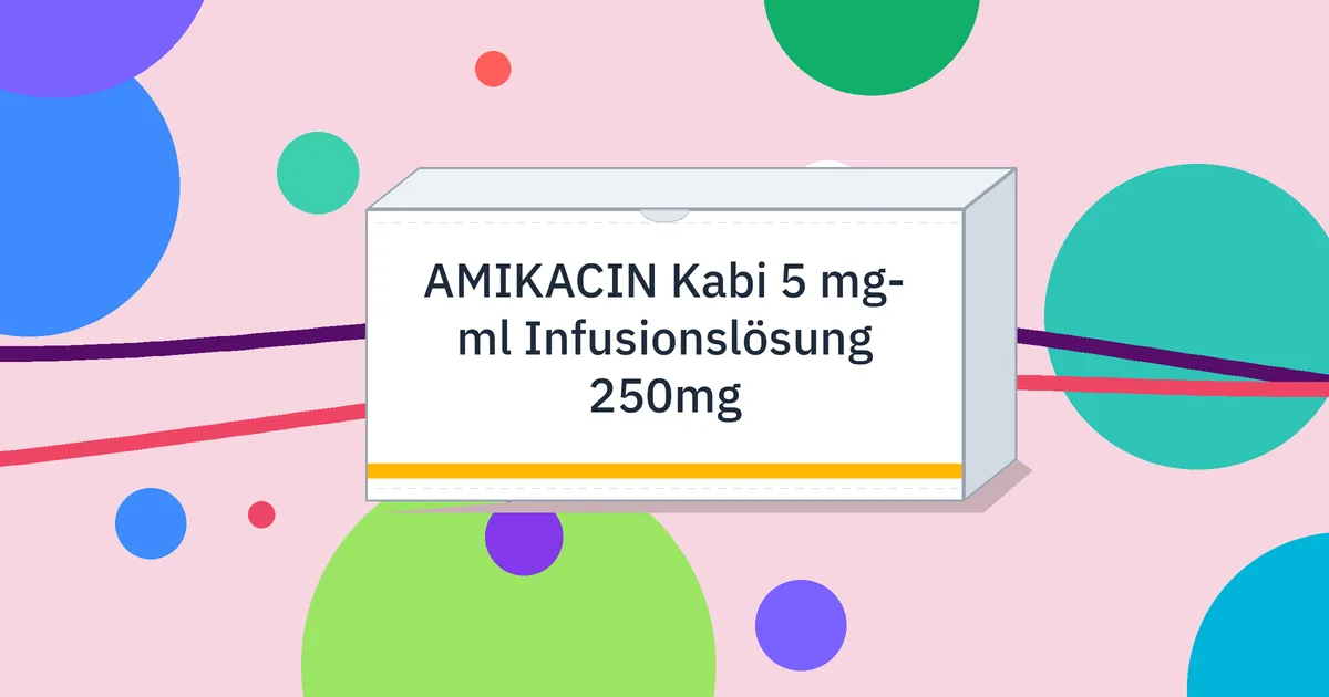 Symbolbild: Packung mit der Aufschrift AMIKACIN Kabi 5 mg-ml Infusionslösung 250mg (PZN 17185185) – Verfügbarkeit und Bezug in Apotheken in Frankfurt am Main