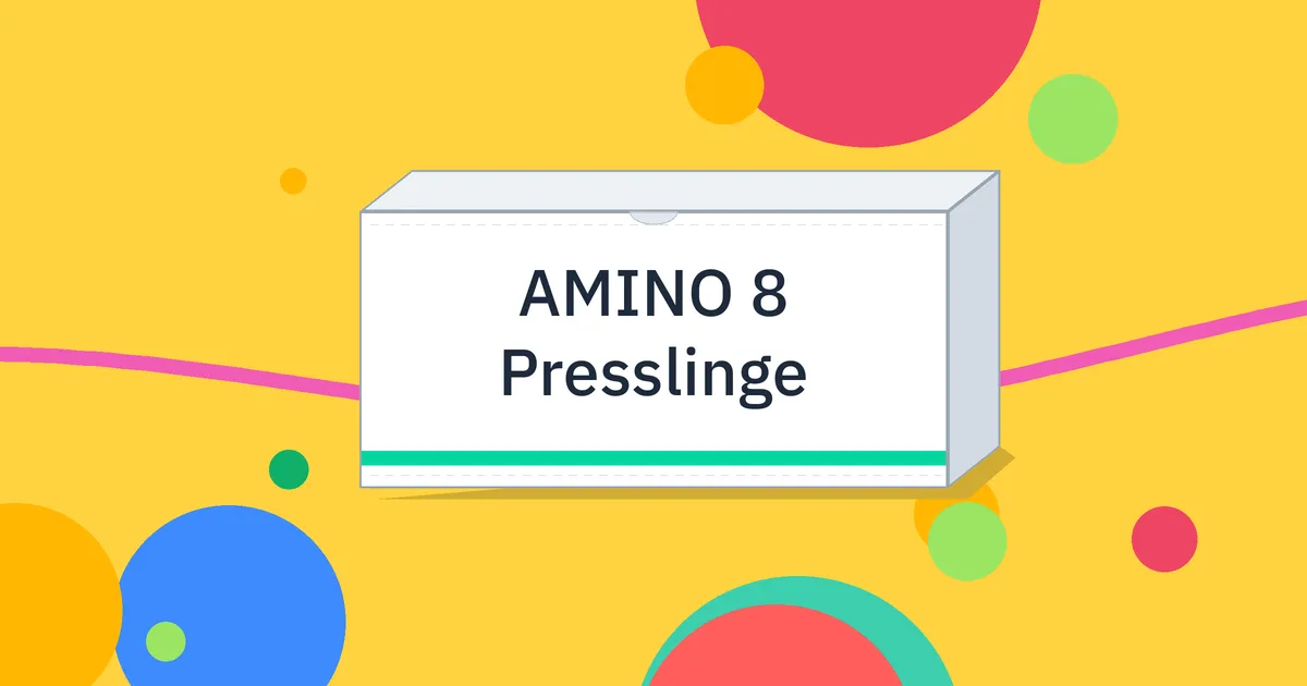 Symbolbild: Packung mit der Aufschrift AMINO 8 Presslinge (PZN 18427130) – Verfügbarkeit und Bezug in Apotheken in Frankfurt am Main