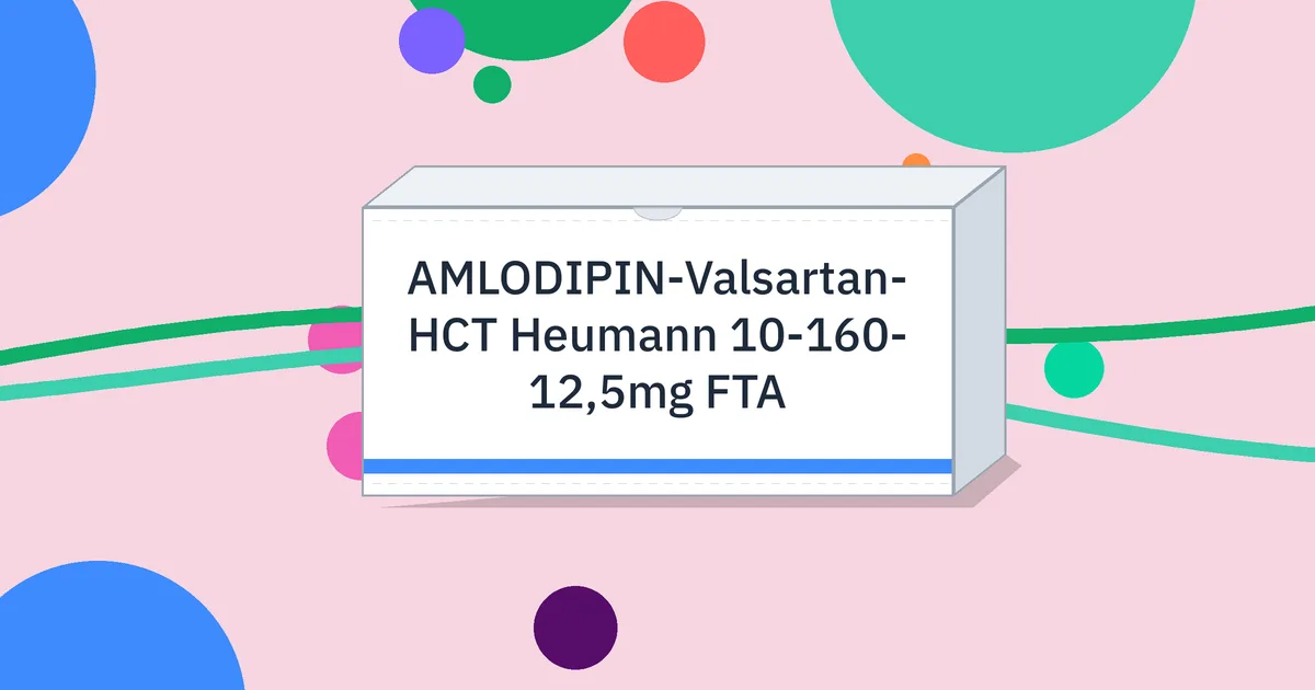 Symbolbild: Packung mit der Aufschrift AMLODIPIN-Valsartan-HCT Heumann 10-160-12,5mg FTA (PZN 14235669) – Verfügbarkeit und Bezug in Apotheken in Frankfurt am Main