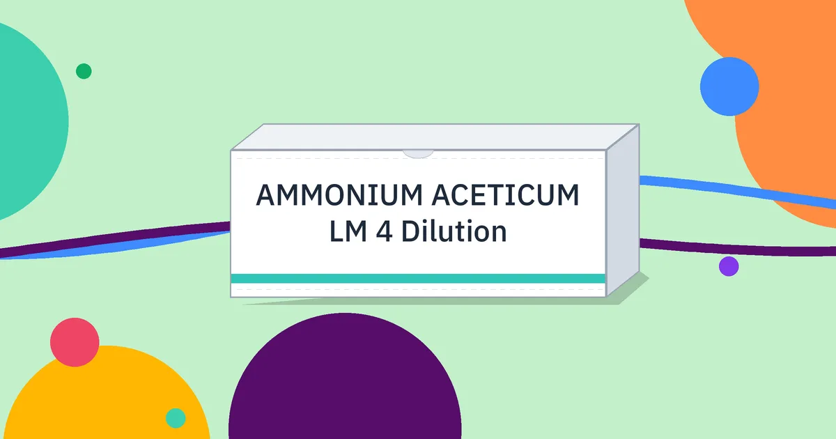 Symbolbild: Packung mit der Aufschrift AMMONIUM ACETICUM LM 4 Dilution (PZN 13319364) – Verfügbarkeit und Bezug in Apotheken in Frankfurt am Main