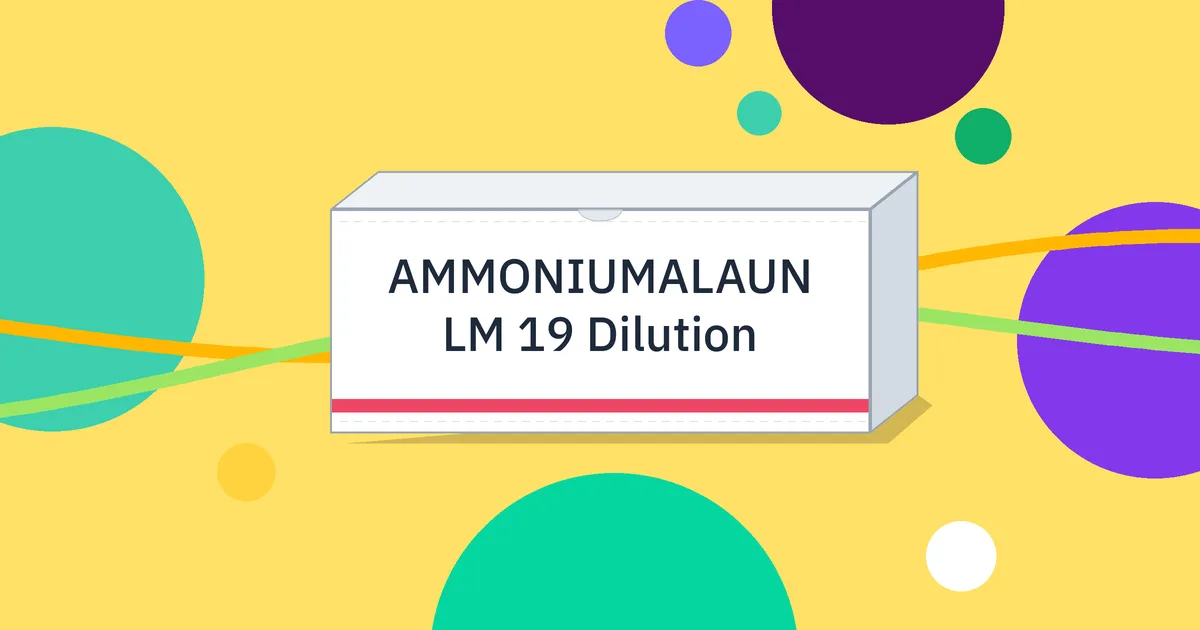 Symbolbild: Packung mit der Aufschrift AMMONIUMALAUN LM 19 Dilution (PZN 13324715) – Verfügbarkeit und Bezug in Apotheken in Frankfurt am Main