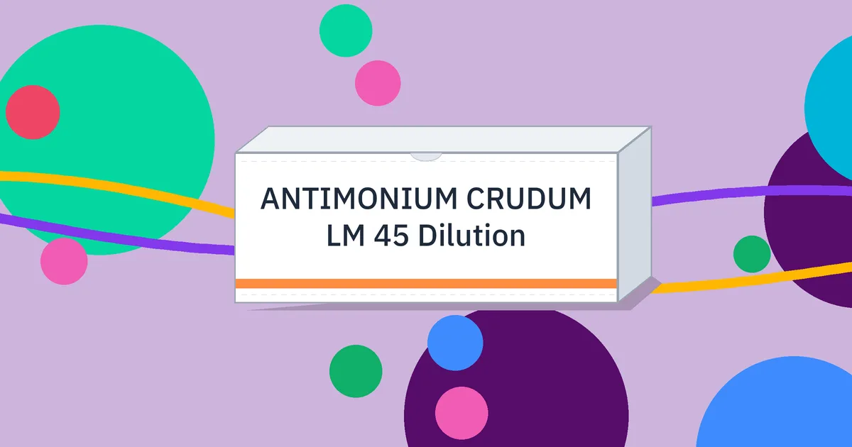 Symbolbild: Packung mit der Aufschrift ANTIMONIUM CRUDUM LM 45 Dilution (PZN 12764004) – Verfügbarkeit und Bezug in Apotheken in Frankfurt am Main