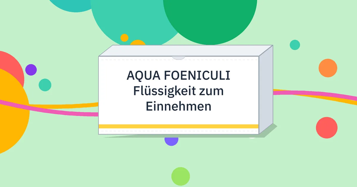 Symbolbild: Packung mit der Aufschrift AQUA FOENICULI Flüssigkeit zum Einnehmen (PZN 15400917) – Verfügbarkeit und Bezug in Apotheken in Frankfurt am Main