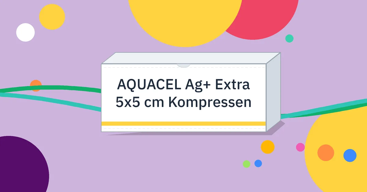 Symbolbild: Packung mit der Aufschrift AQUACEL Ag+ Extra 5x5 cm Kompressen (PZN 17156887) – Verfügbarkeit und Bezug in Apotheken in Frankfurt am Main