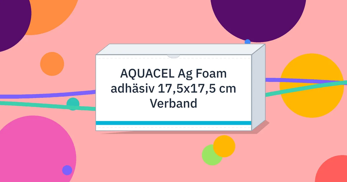 Symbolbild: Packung mit der Aufschrift AQUACEL Ag Foam adhäsiv 17,5x17,5 cm Verband (PZN 20388696) – Verfügbarkeit und Bezug in Apotheken in Frankfurt am Main