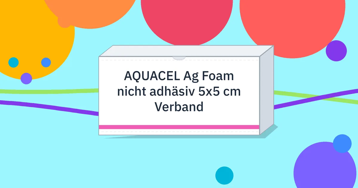 Symbolbild: Packung mit der Aufschrift AQUACEL Ag Foam nicht adhäsiv 5x5 cm Verband (PZN 11159577) – Verfügbarkeit und Bezug in Apotheken in Frankfurt am Main