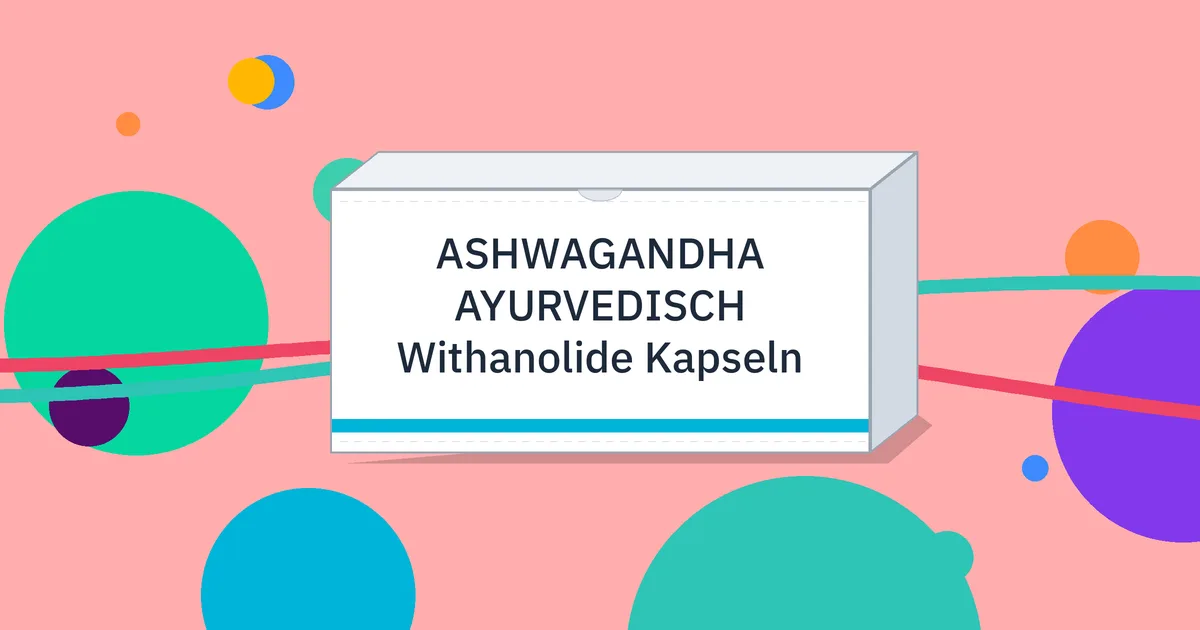 Symbolbild: Packung mit der Aufschrift ASHWAGANDHA AYURVEDISCH Withanolide Kapseln (PZN 19482243) – Verfügbarkeit und Bezug in Apotheken in Frankfurt am Main