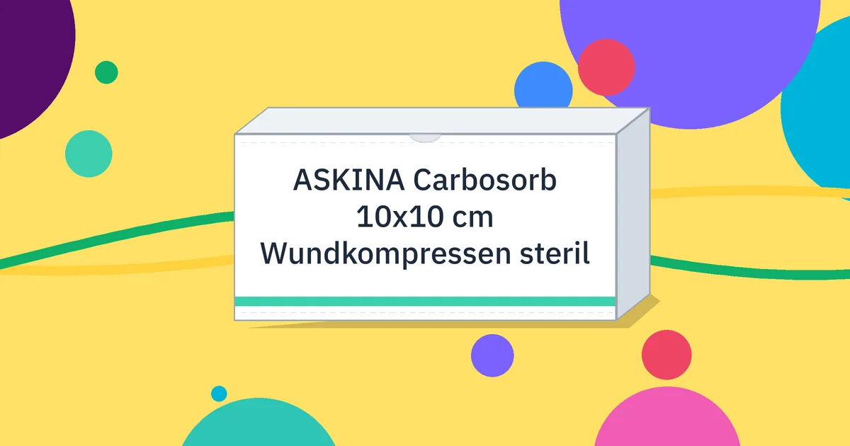 Symbolbild: Packung mit der Aufschrift ASKINA Carbosorb 10x10 cm Wundkompressen steril (PZN 19194449) – Verfügbarkeit und Bezug in Apotheken in Frankfurt am Main