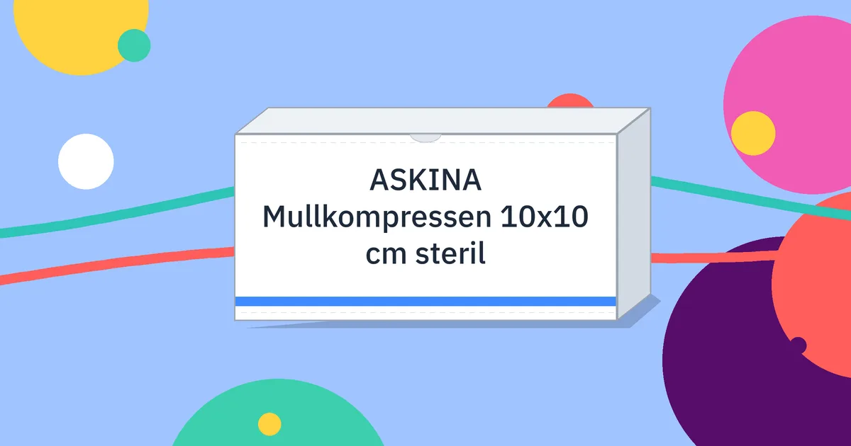 Symbolbild: Packung mit der Aufschrift ASKINA Mullkompressen 10x10 cm steril (PZN 11310755) – Verfügbarkeit und Bezug in Apotheken in Frankfurt am Main