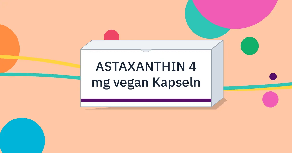 Symbolbild: Packung mit der Aufschrift ASTAXANTHIN 4 mg vegan Kapseln (PZN 13947474) – Verfügbarkeit und Bezug in Apotheken in Frankfurt am Main